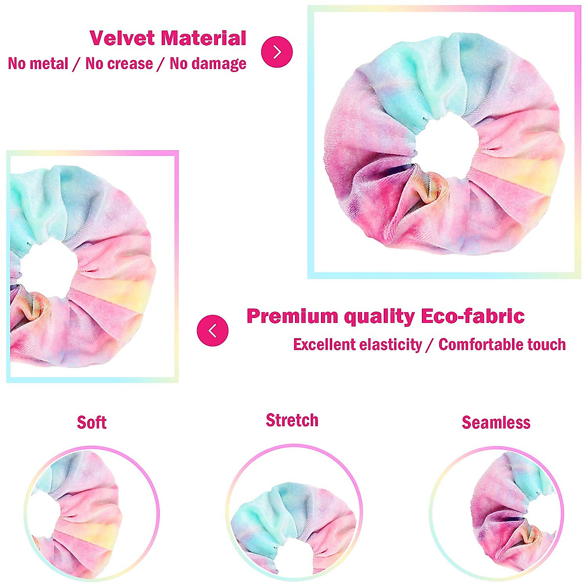 IVARYSS Scrunchies for Girls, 12 Pcs Tie Dye Velvet Scrunchies for Hair, Soft Rainbow Ponytail Holder, Cute Candy Colors Elastic Hair Bands for Teens and Women