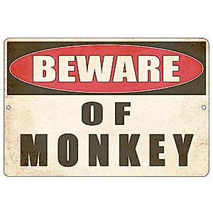 Rogue River Tactical Funny Sarcastic Metal Tin Sign Wall Decor Man Cave Bar Yard Wall Warning Beware of Monkey