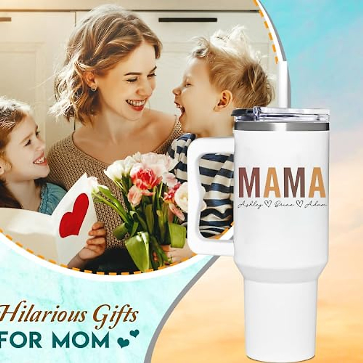 Personalized Custom Mama Tumbler 40oz With Kid's Name, Mother's Day Gift, Inspirational Mama Mug, Gifts For Moms, Mother's Day Tumbler, New Moms Gifts, Birthday,Christmas, Gift Ready
