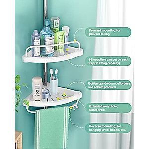 ROOMATIC 4 Layer Corner Shower Caddy, Adjustable Shower Shelf, Constant Tension Stainless Steel Pole Organizer, Rustproof 3.3 to 9.8ft
