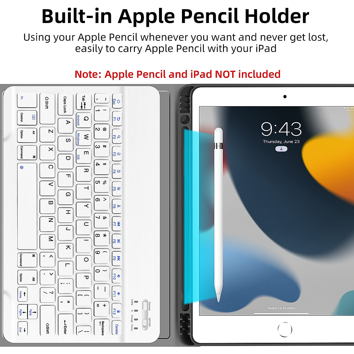 JUQITECH iPad 9th 8th 7th Generation Case with Keyboard 10.2 Inch 2021/2020/2019 - Wireless Bluetooth Magnetic Keyboard Case Soft Tablet Protective Cover for iPad 10.2" with Apple Pencil Holder