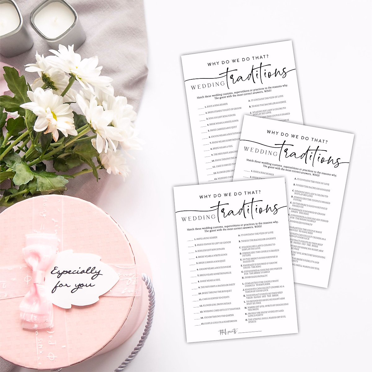 Minimalism Bridal Shower Game Cards With Answer Card, Wedding Traditions Game, Wedding Party Game Cards For 30 Guests, Engagement Party Activities, Newlyweds Party Decoration & Supplies - A08