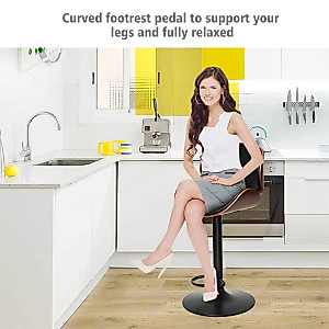 COSTWAY Bar Stools Set of 2, Adjustable Swivel Bentwood Barstools with Back, Large Iron Base, 360 Degree PU Leather Seat and Curved Footrest, Extra Tall Bar Chairs for Kitchen Counter Bar, Black