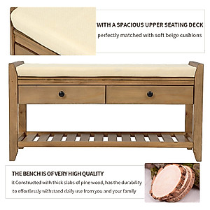 FRANSOUL Shoe Cushioned Seat and Drawers, Multipurpose Storage Bench for Entryway/Dining Living Room,Khaki