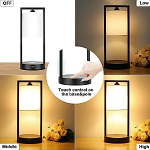 TOBUSA Wireless Charging Touch Control Table Lamps Set of 2, Bedside Nightstand Lamps White Fabric Shade, Modern Dimmable Desk Lamps for Bedroom Living Room Office Warm White E26 Bulbs Included