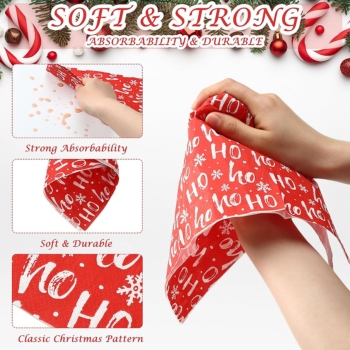 PerKoop 200 Pcs Christmas Guest Napkins Bulk Christmas Disposable Hand Towels Decorative Red Xmas Snowflake Paper Napkins for Winter Holiday Xmas Party Kitchen Bathroom Home Dinners