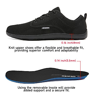 Geweo Barefoot Shoes Women Minimalist Sneakers for Men Wide Toe Box Zero Drop Arch Support Flat Running Walking Footwear Size 9 Women/7 Men Casual Breathable Lightweight All Black 40