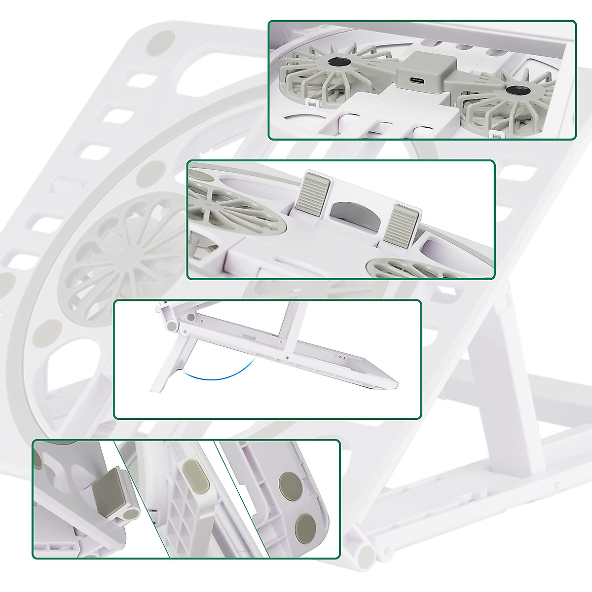 PHOCAR Laptop Cooling Pad, Adjustable Laptop Stand with Cooling Fan for MacBook, Compatible with iPad, iPhone Pro Max, MacBook, Dell, HP, Surface, from 7' to 17' Phones or Laptops-Black