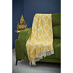 CRAFKART Cotton Throw Blanket - Beautifully Knitted Decorative with Fringe - Stylish Reversible Lightweight Farmhouse Throw Blankets for Sofa Couch Bed Chair Picnic Beach - Home Living Room Decor