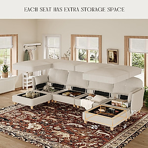 LLappuil Oversized Modular Sectional Fabric Sofa Set, Extra Large L Shaped Couch Reversible Chaise Modular Sectional Couch, 113.5 inch Width,8 Seat Modular Sofa with Storage Ottoman, Linen,Off White