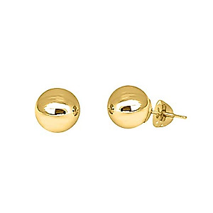 Maulijewels 14K Solid Yellow Gold (3MM - 6MM) Ball Earring/Stud Earrings For Women's With Secure Push Back