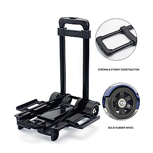 Foldable Plastic Folding Cart Lightweight Folding Shopping Trolley Mini Luggage Hand Truck for Travel Shopping Moving Office Use (2-Wheels)