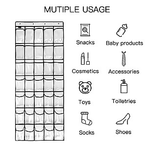 TidyMaster Clear Crystal 2 Pack 35 Pockets Large Hanging Shoe Organizer Over The Door Shoe Rack for Closet Door Storage Shoe Holder Hanger, 8+8Hooks, white