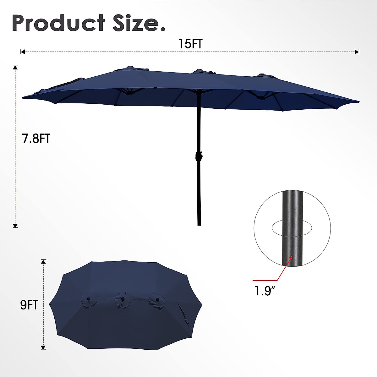 OUTDOOR DIAMOND 15ft Double Sided Patio Umbrellas, Outdoor Umbrella, Market Umbrella, Pool Umbrella, Large Deck Umbrella With Crank,Blue