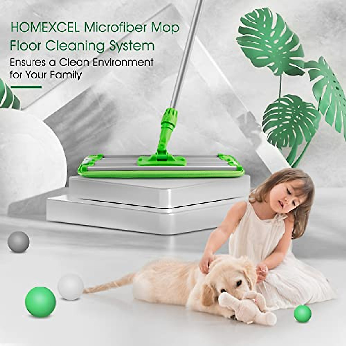 HOMEXCEL 18 Inch Professional Microfiber Mop Floor Cleaning System,Dust Mop with 4 Reusable Mop Pads,360-Spin Flat Mop Head Wet and Dust Mopping for Hardwood, Laminate, Vinyl & Tile