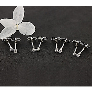 2mm Stud Earrings for Women Stainless Steel Round Clear Cubic Zirconia Tiny Stud Earrings Set for Women 8 Pairs 20G