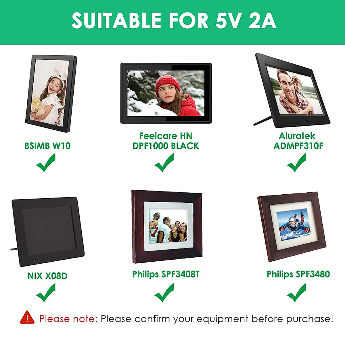 Mrgru 5V Charger Power Cord for Smart Digital Picture Frame Compatible with Skylight/Philips/HP/Aluratek/BSIMB AC Power Adapter