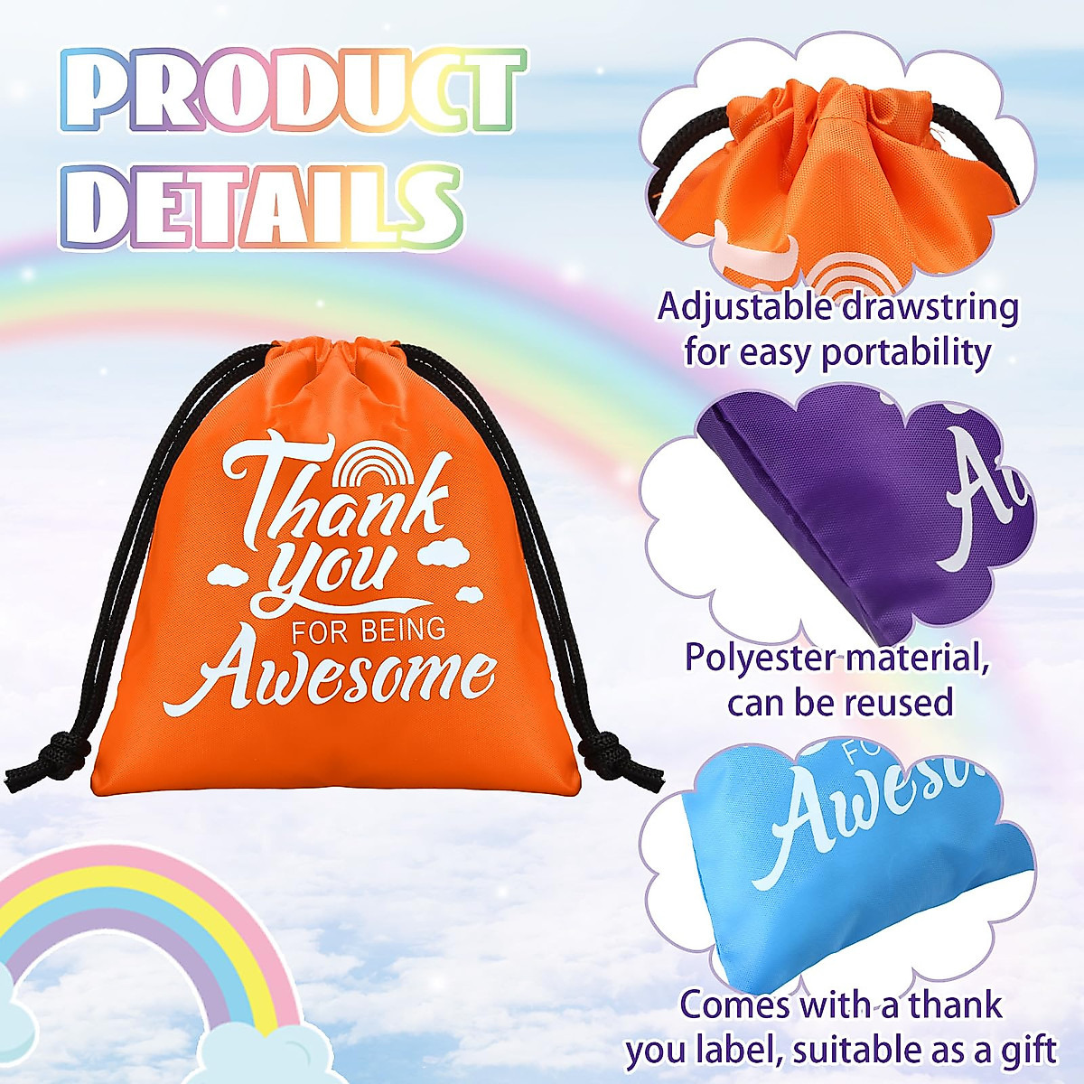 Paterr 24 Pcs Thank You Employee Appreciation Gift Bags Thank You Goodie Bags Thank You for Being Awesome Drawstring Team Bags for Coworker Colleague Teacher Office
