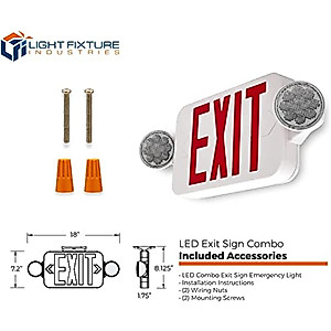 LFI Lights | UL Certified | Hardwired Red Compact Combo Exit Sign Emergency Egress Light | High Output | Remote Head Capable | COMBOJR2RWRH
