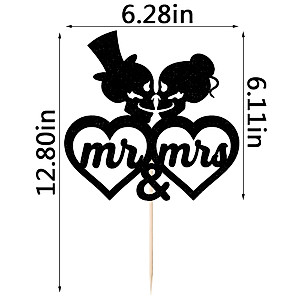 Qertesl Skull Mr And Mrs Cake Topper,Day of the Dead Sign for Skeleton Bride and Groom Wedding? Halloween Party Mr and Mrs Anniversary Special Events Decoration Supplies.