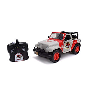 Jada Toys Jurassic World Hollywood Ride Jurassic Park Jeep Wrangler Remote Car Hollywood Rides Jurassic Park Jeep Wrangler - 1:16 Scale Radio Control Vehicle,Beige