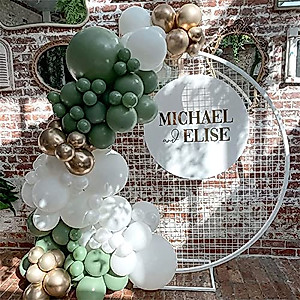 YSF Sage Green Balloon Garland Arch Kit 137pcs with Matte White Balloons and Chrome Gold Balloons for Wedding Birthday Party Baby Shower Party Background Decoration