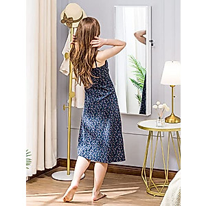 LUXFURNI Mirror Jewelry Armoire Cabinet with Storage, Door Hanging/Wall Mounted Cabinet Organizer with Brush Holder, White