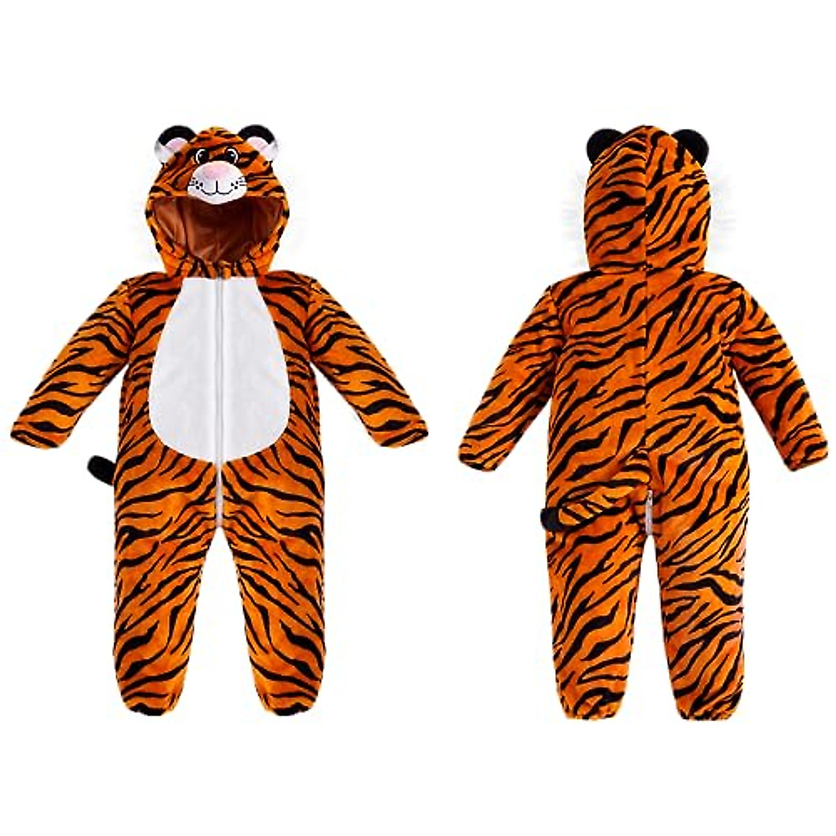 Spooktacular Creations Halloween Baby Tiger Costume, Toddler Unisex Pajama Jumpsuit, Zip-up Romper Plush for Toddler Animal Pajamas Dress Up