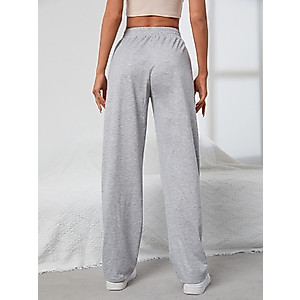 MakeMeChic Women's Casual Baggy Elastic High Waist Sweatpants Slant Pocket Workout Yoga Sport Pants Grey L