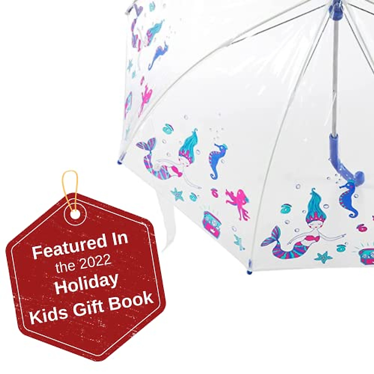 Totes Kids Clear Bubble Kids Umbrella - Perfect for Walking Safety- Child Safe with Pinch-Proof Closure and Easy-Grip Curved Handle Perfect for Small Hands, in Transparent or Colorful Options