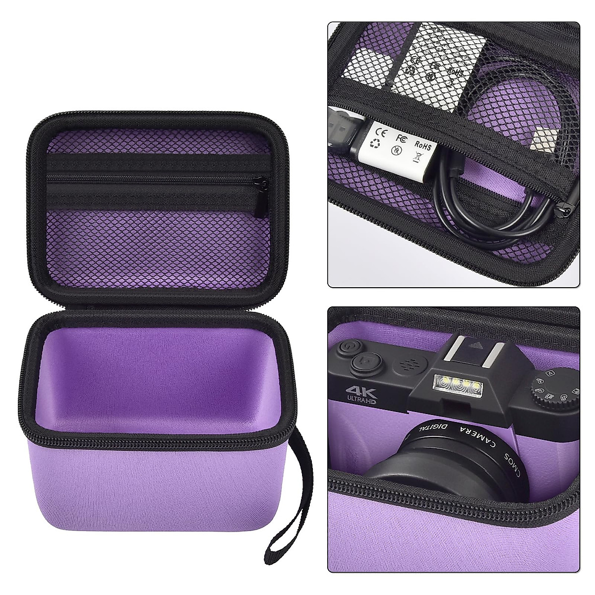 Vlogging Camera Case Compatible with brewene/for Femivo/for KVUTCIEIN/for Duluvulu 4K 48MP Digital Cameras for Youtube. Vlog Camera Carrying Storage for Lens, Cable and Other Accessories - Purple