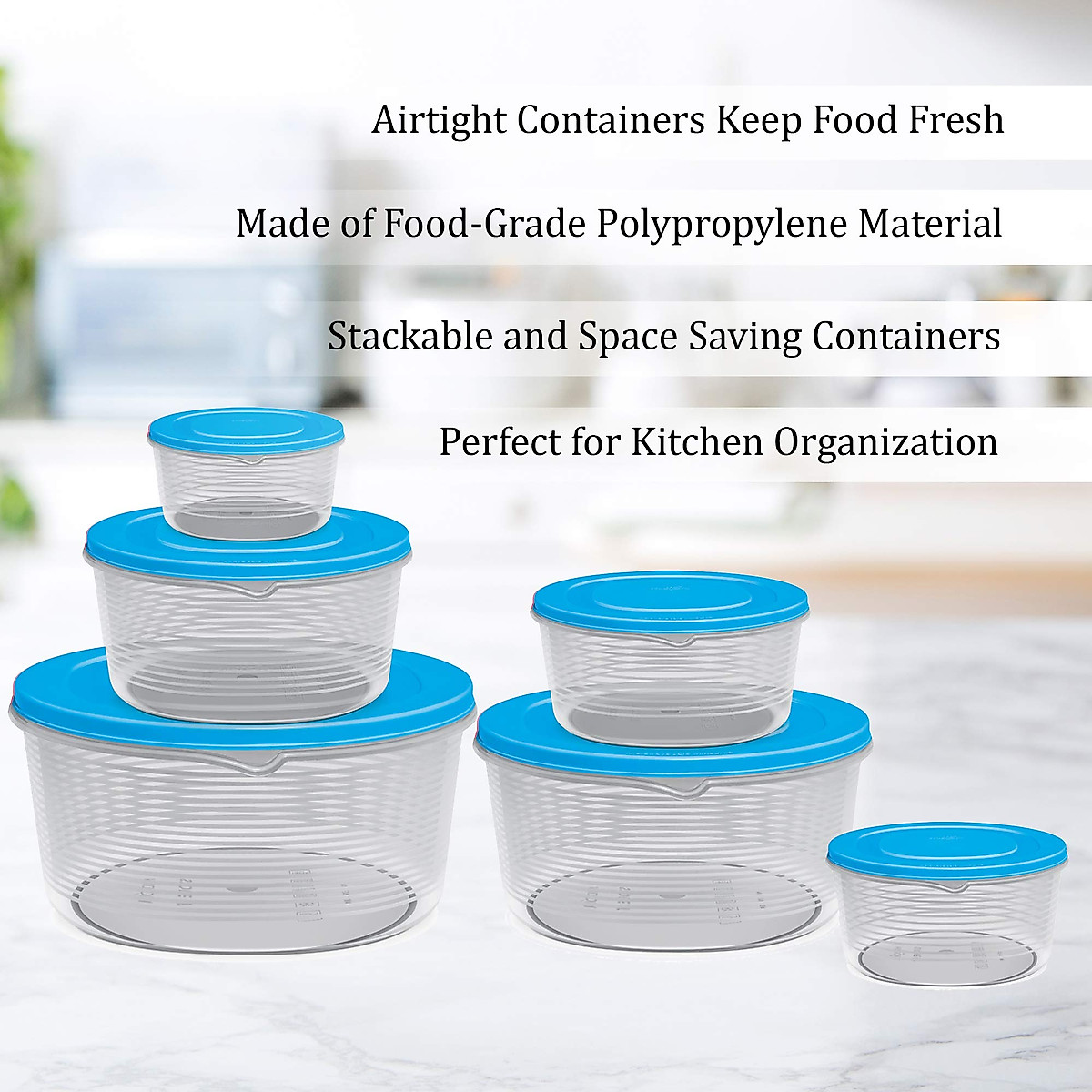 Milton Store It Plastic Container Set of 6, (200 ml, 400 ml, 600 ml, 1 litre, 2 litre, 3 litre), Blue | Air Tight | Stackable | Kitchen Organiser