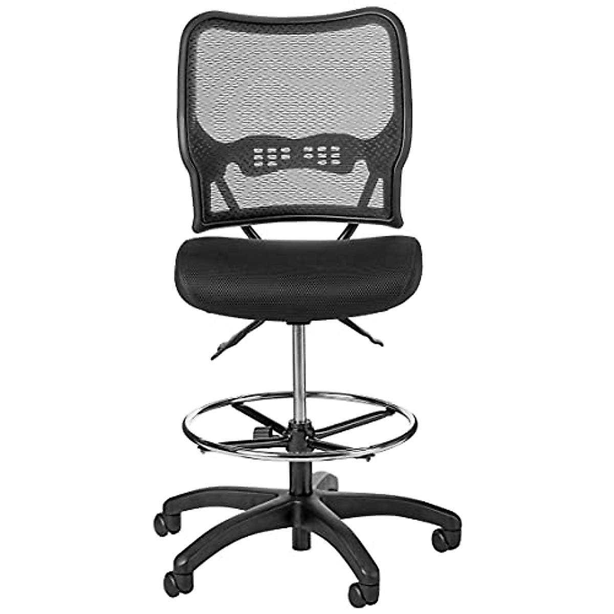 SPACE Seating Deluxe AirGrid Back with Mesh Seat, Adjustable Footring, Dual Function Control and Nylon Base Drafting Chair, Black