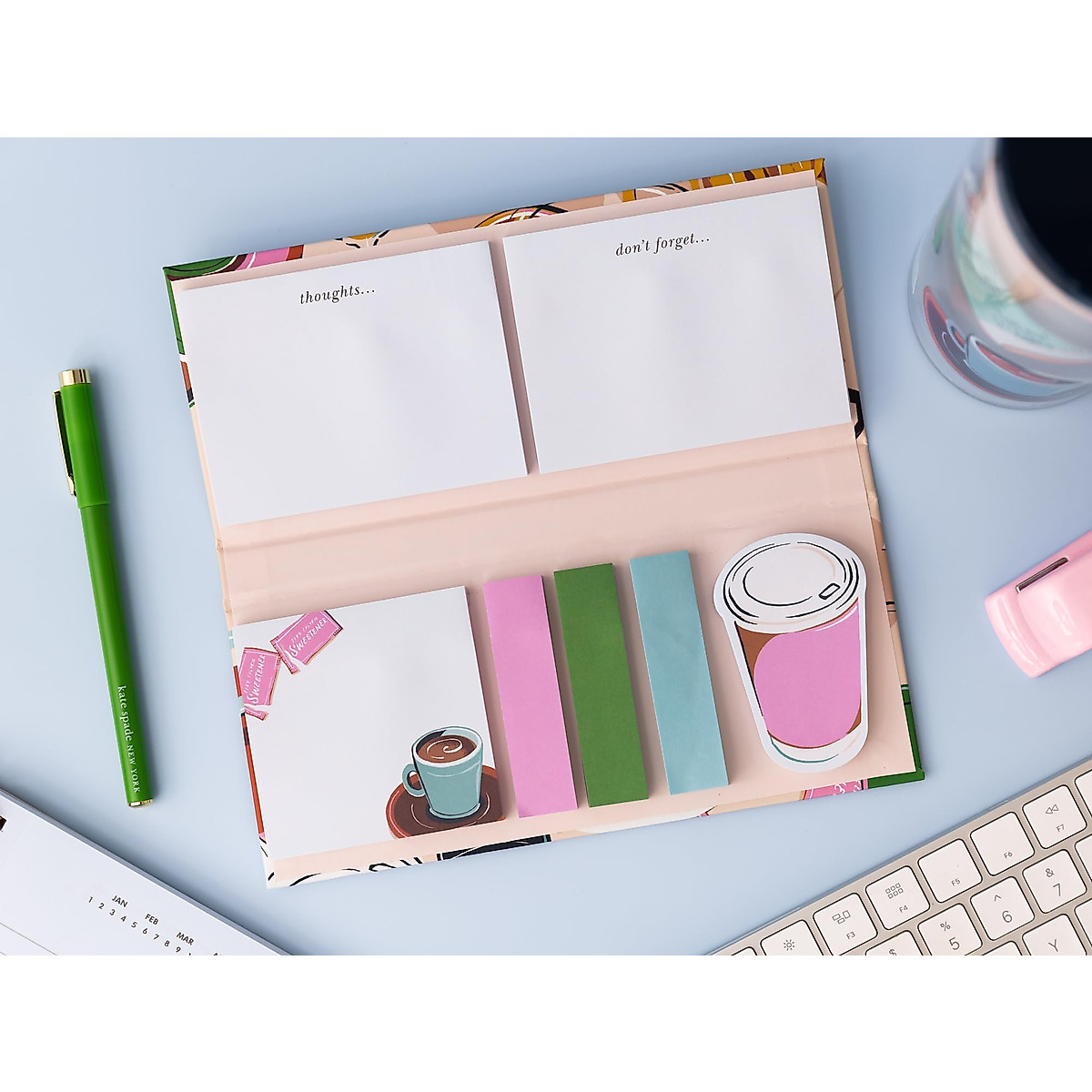 Kate Spade New York Padfolio with 7 Sticky Note Pads, Studying Essentials Set Includes Cute Sticky Notes with 75 Sheets Per Notepad, Rise and Shine