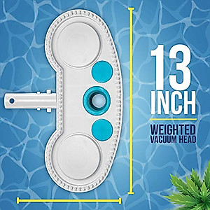 U.S. Pool Supply 13" Weighted Pool Vacuum Head with Nylon Bristles, Swivel Hose Connection, EZ Clip Handle - Connect 1-1/4" or 1-1/2" Hose - Removes Debris, Cleans Floors - Safe for Vinyl Lined Pools