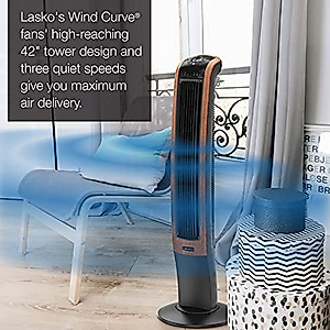Lasko Wind Curve Electric Oscillating Tower Fan with Bluetooth Technology for Indoor, Bedroom and Home Office Use, 42", Woodgrain T42905