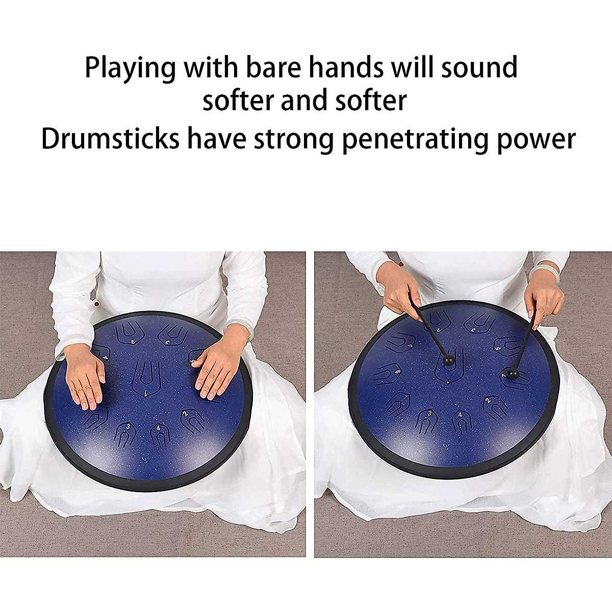 18 Inch Steel Tongue Drum 22 Notes Handpan Drum Tank Drum C Key Professional Music Panda Drum with Travel Bag for Yoga, Meditation, Music Therapy (Color : Black)