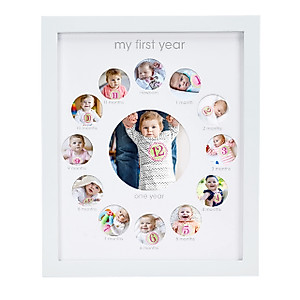 Pearhead My First Year Baby Keepsake Photo Frame, Newborn Baby Girl or Baby Boy Nursery Décor, Baby Milestone Photos, Gender-Neutral Baby Gift, White