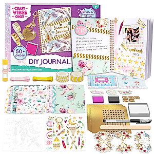 Good Vibes Journal DIY Set by Craft Vibes Only – Personalized Diary - Custom Journals for Girls - Creative Writing Scrapbook Kit - Customize Your Notebook - Pen Included! - Ages 8 & Up