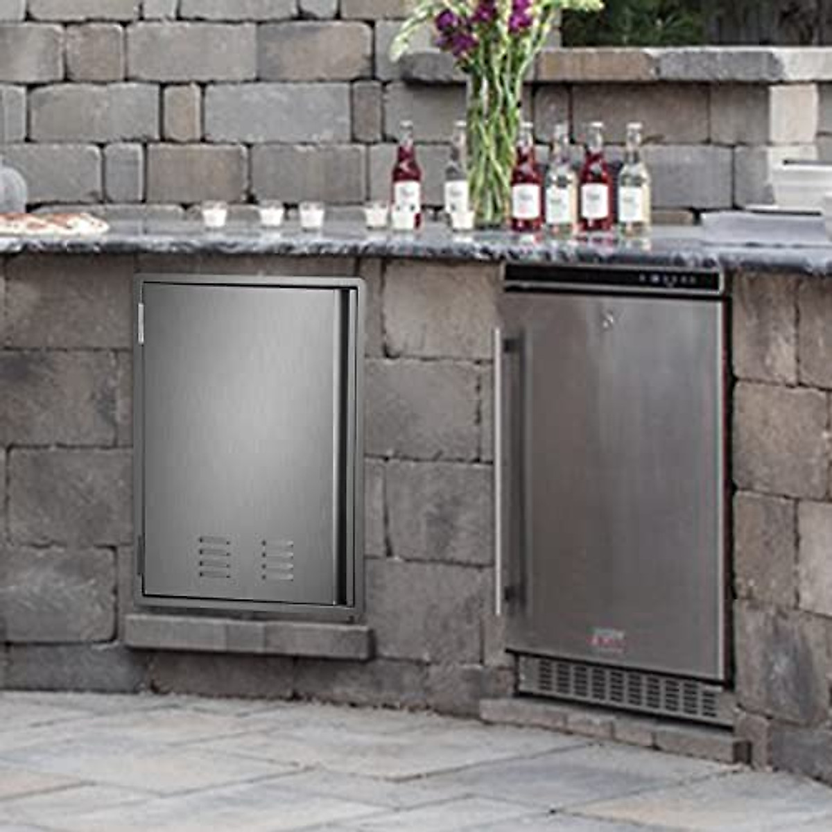 Outdoor Kitchen Doors 17 W X 24 H Inch BBQ Double Access Door, 304 Stainless Steel BBQ Grill Door for Outdoor Kitchen Grilling Station and BBQ Island ,Wall Construction Vertical Door