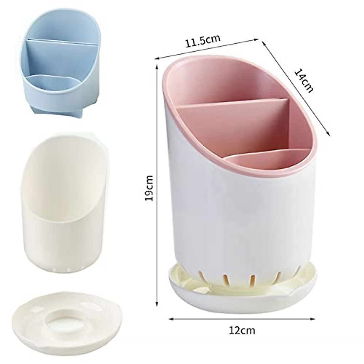 spolis Kitchen Utensil Holders Cutlery Drying Rack for Counter with Catch Pan and Drain Hole, Anti Tilting Kitchen Silverware Drainer Basket Sink Caddy for Forks, Knives, Spoons, Chopsticks-Pink