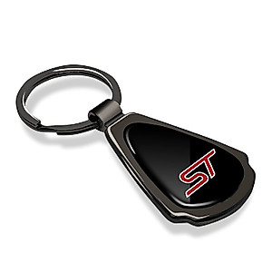 iPick Image for Ford Focus ST Black Dome Dark Gunmetal Metal Teardrop Premium Key Chain Keychain, Official Licensed