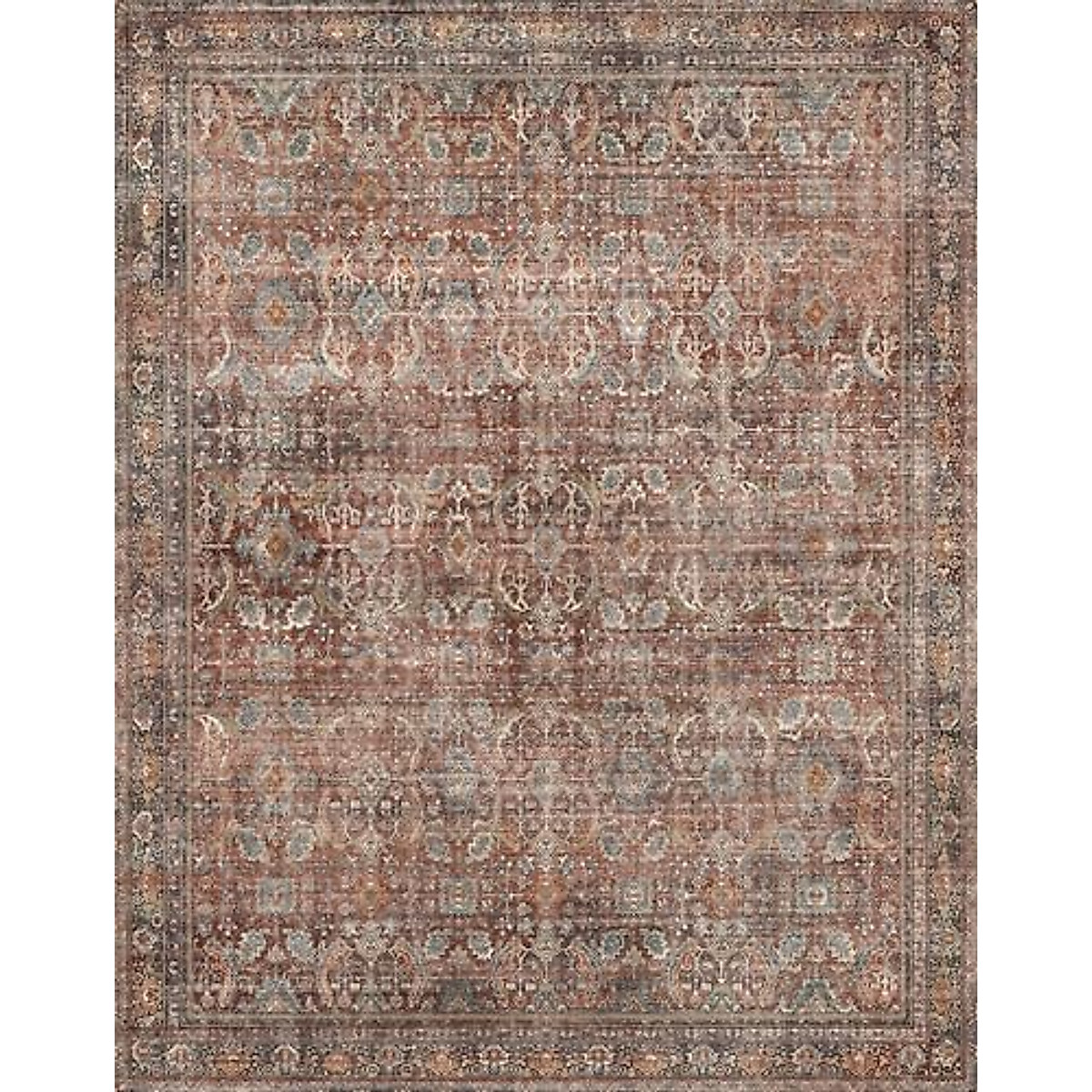 BESBLEE 5X7 Area Rugs Machine Washable Runner Rugs for Living Room Bedroom Hallway, Non Slip Indoor Soft Accent Distressed Boho Vintage Print Lightweight Thin Low Pile Carpet, Brick