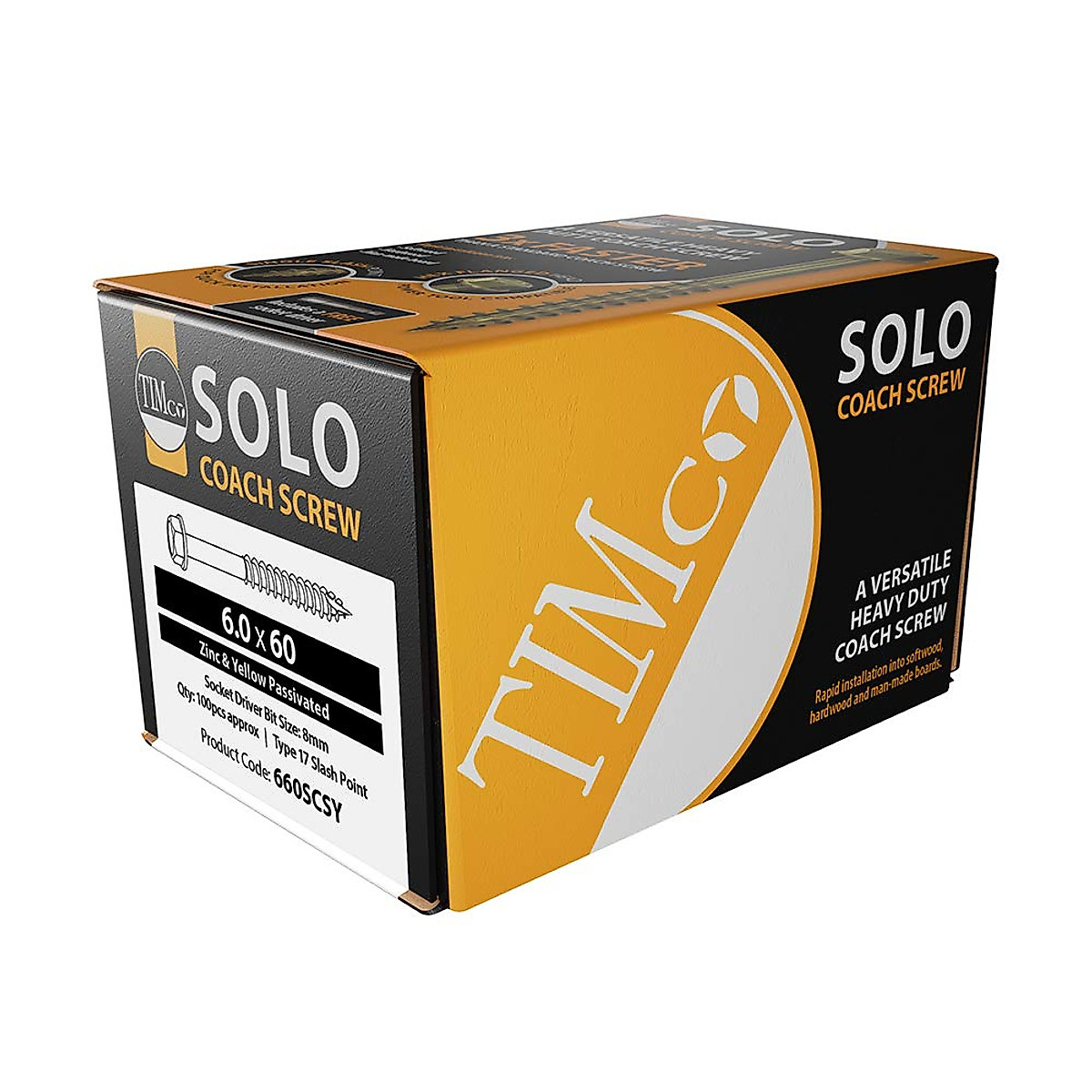 TimCo Solo Coach Screws 6.0 x 60 mm-Hex Flange Head-Yellow-(Box 100) -660SCSY, 6.0 x 60mm