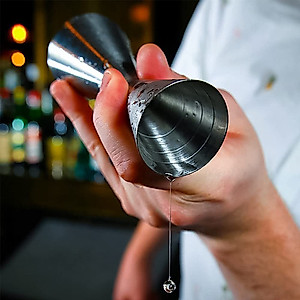 1 Piece Double Jigger Cocktail Jigger Drink Jigger Double Cocktail Jigger Cocktail Measuring Cup Stainless Steel Bar Jigger 1oz & 2oz Cocktail Jigger Measuring Cup Bar Tool, Silver