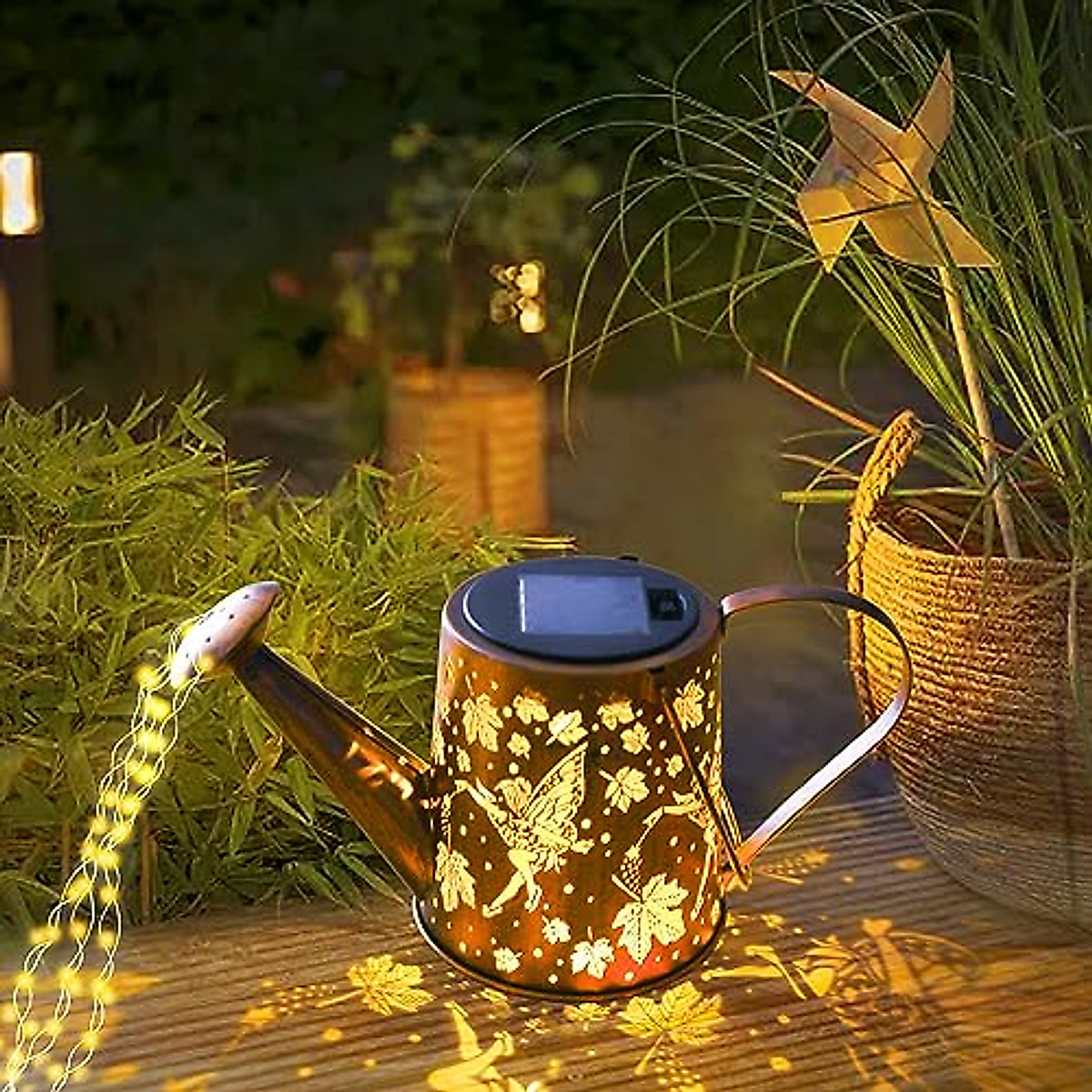 ANYTALK Solar Watering Can with Lights, Hanging Solar Waterfall Lights Outdoor Garden Decorations, Waterproof Solar Garden Lights for Yard Porch Backyard Lawn Pathway Landscape Walkway Patio (Fairy)