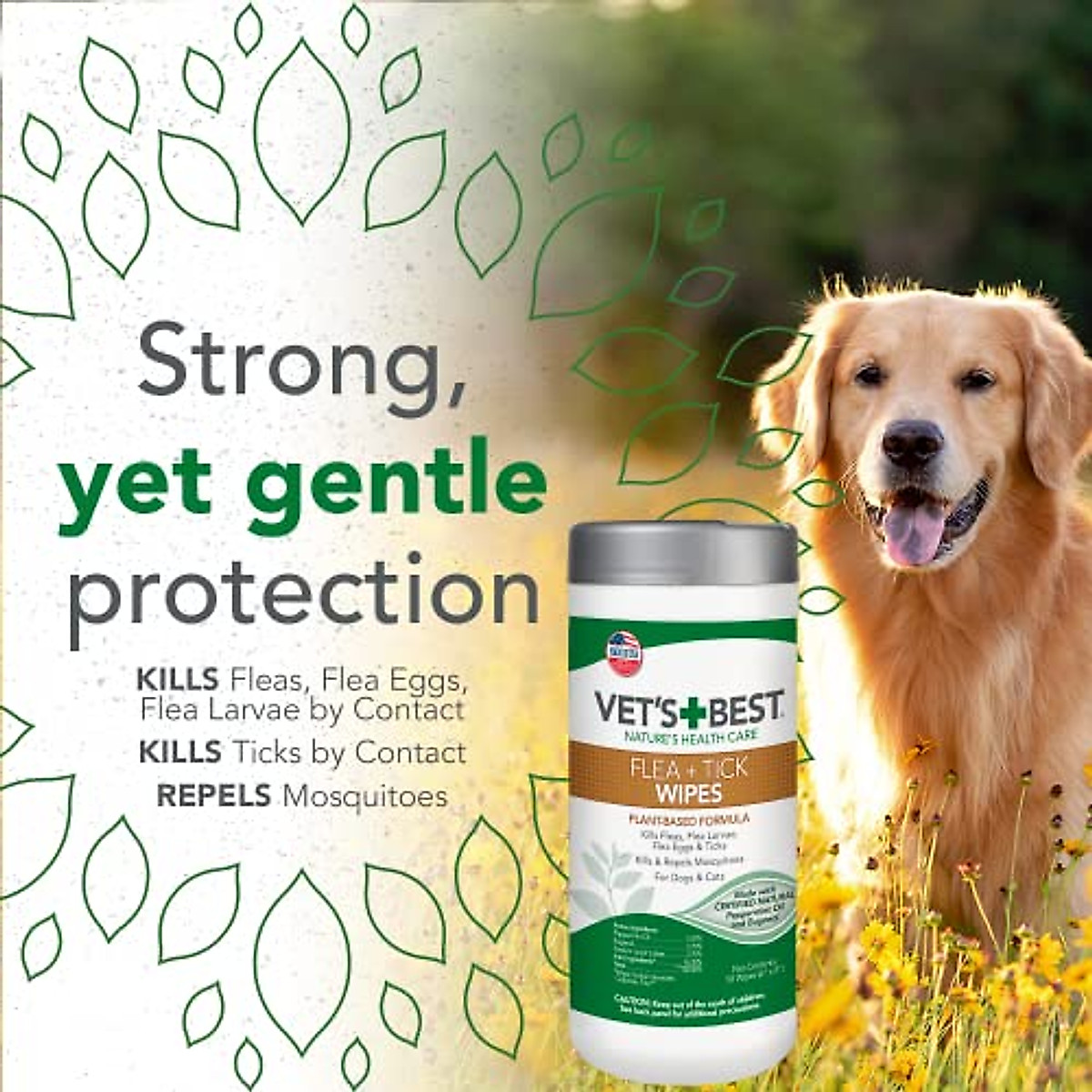 Vet's Best Flea and Tick Wipes for Dogs and Cats - Flea Treatment for Cats and Dogs - Plant-Based Formula - Certified Natural Oils - 50 Count