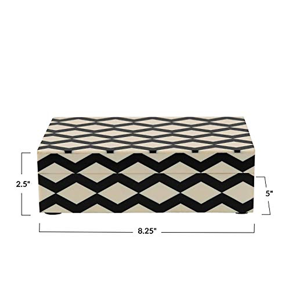 Creative Co-Op Resin & MDF Lid & Pattern Inlay, Black & White Storage Box