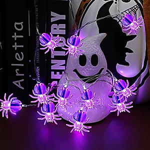DYTesa Halloween Solar String Lights, 21.3 Ft 30 LED Purple Spider LED Lights IP65 Waterproof for Halloween Outdoor Indoor Party Decor, Patio, Lawn, Garden, Yard