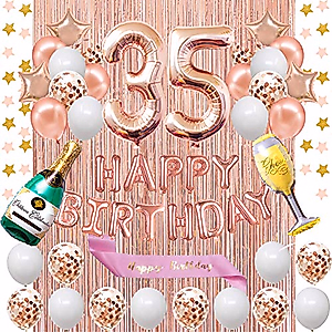 Fancypartyshop 35th Birthday Decorations - Rose Gold Happy Birthday Banner and Sash with Number 35 Balloons Latex Confetti balloons Ideal for Girl and Women 35 Years Old Birthday Rose Gold